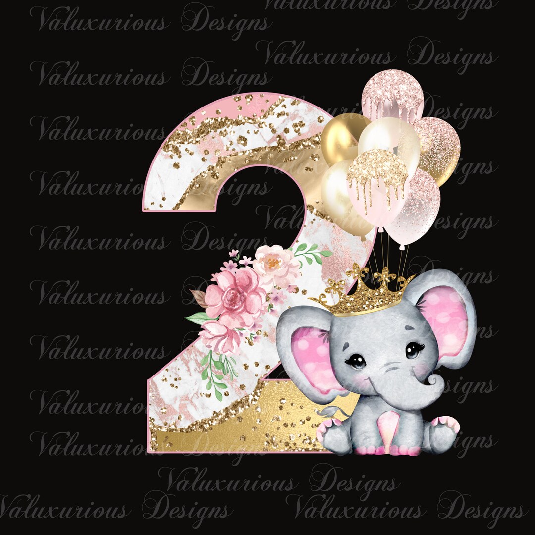 Number 2 Two Elephant Glam Clipart Animal Jungle PNG Download Baby ...