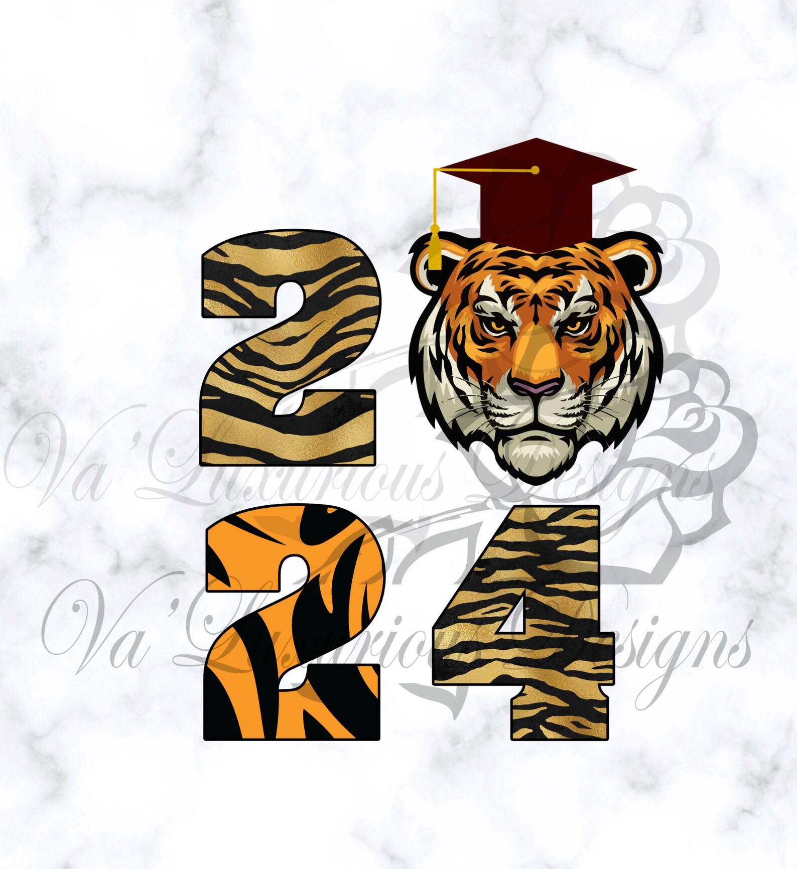 Tiger Graduation Cap Senior 2024 2025 Gold Black Maroon PNG Clipart - Etsy