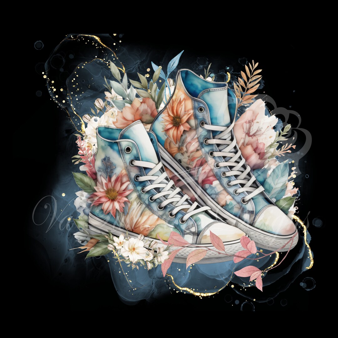 Watercolor Sneaker Clipart PNG Floral Alcohol Ink Blue Pink - Etsy