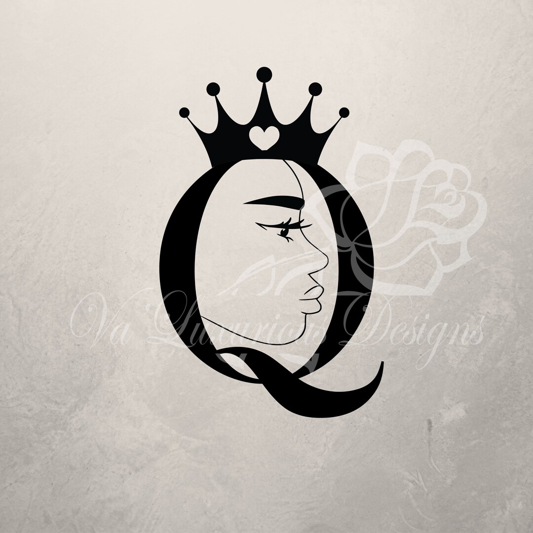Queen Letter Clipart With Face Crown Heart Handwritten Clipart SVG PNG ...