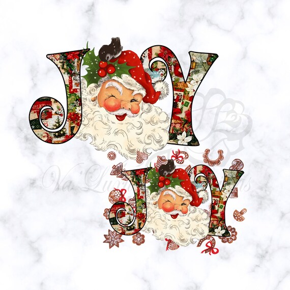 Santa Joy Clipart PNG Graphic Vintage Christmas Design - Etsy