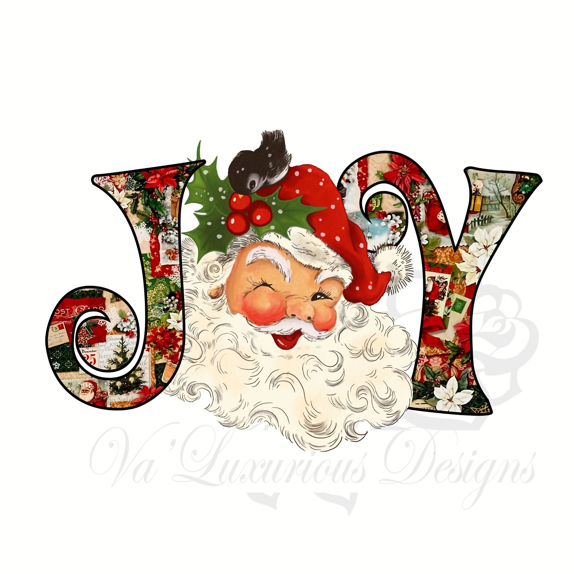 Santa Joy Clipart PNG Graphic Vintage Christmas Design - Etsy