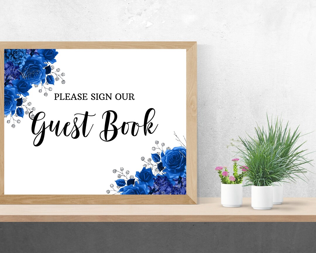Gästebuch Schild Royal Blau Silber 10x8 Horizontal Sofort Download ...