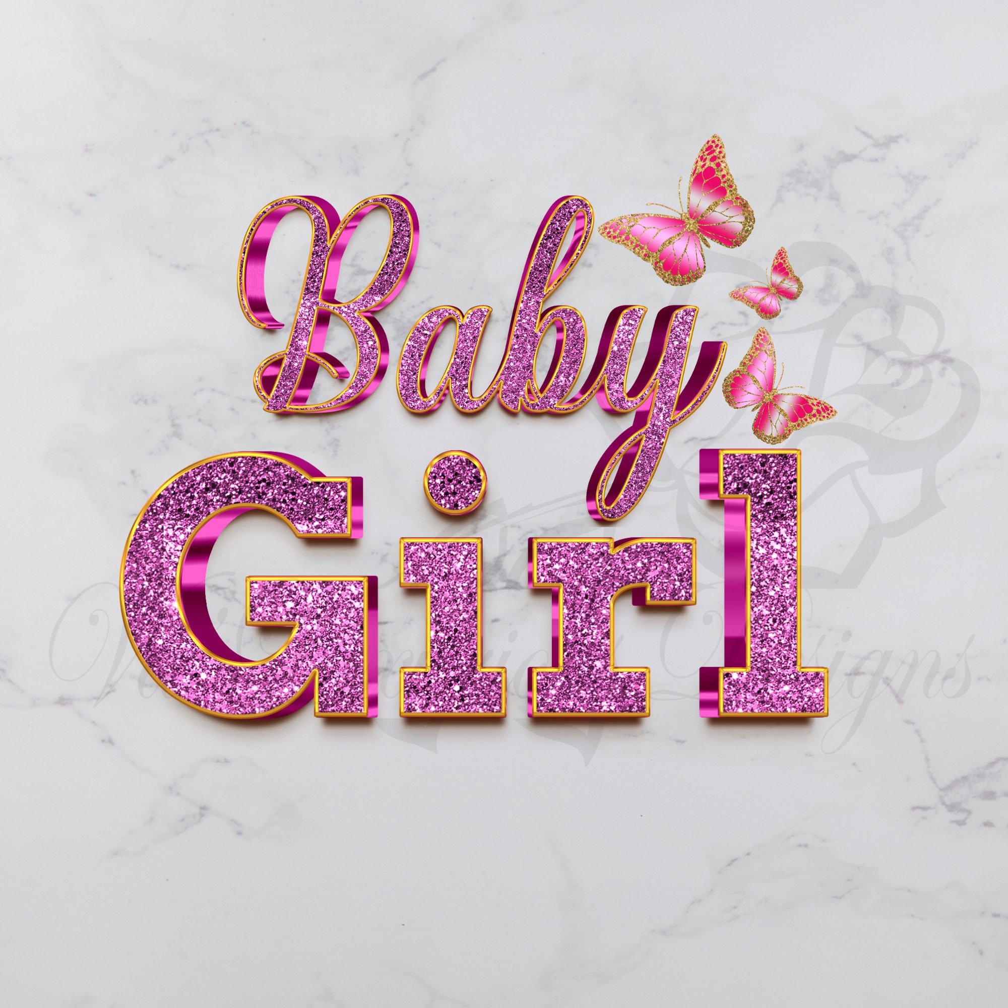 Baby Girl Butterflie Word 3D Style Glam Glitter PNG Download - Etsy