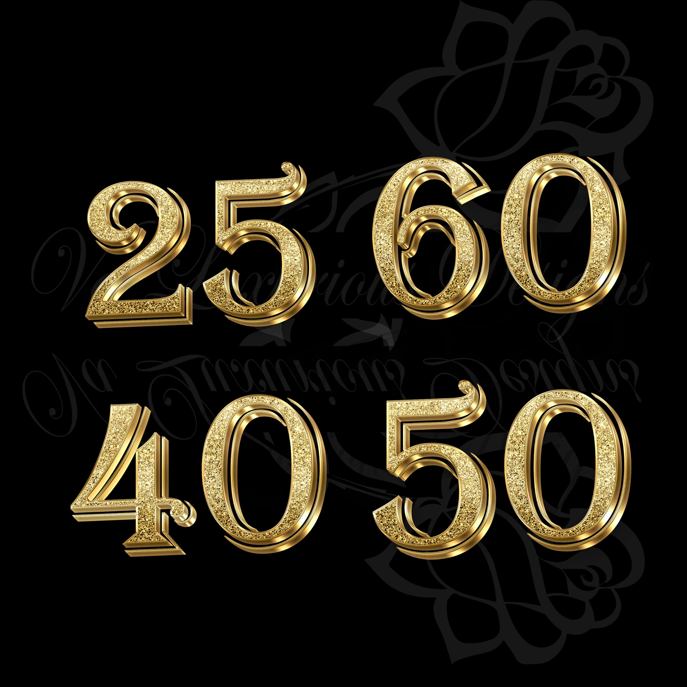 Gold Birthday Numbers Anniversary Clipart Glam Glitter PNG - Etsy