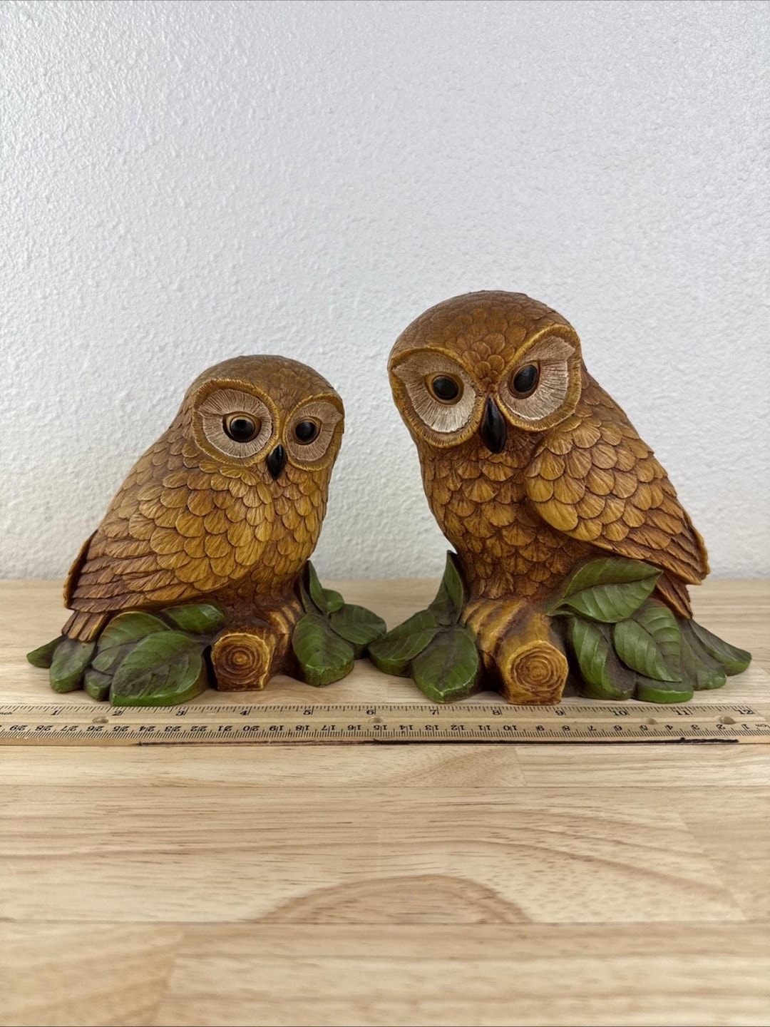 Homco 1970s Resin 7” & 6” Owl Bird Statues Figurines Pair Set of 2 MCM ...