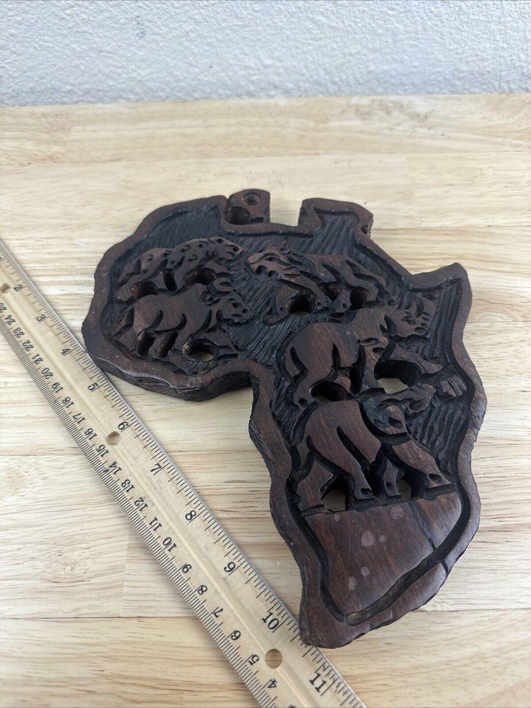 Vintage Hand Carved African Ironwood With 5 Large Animals Into the ...