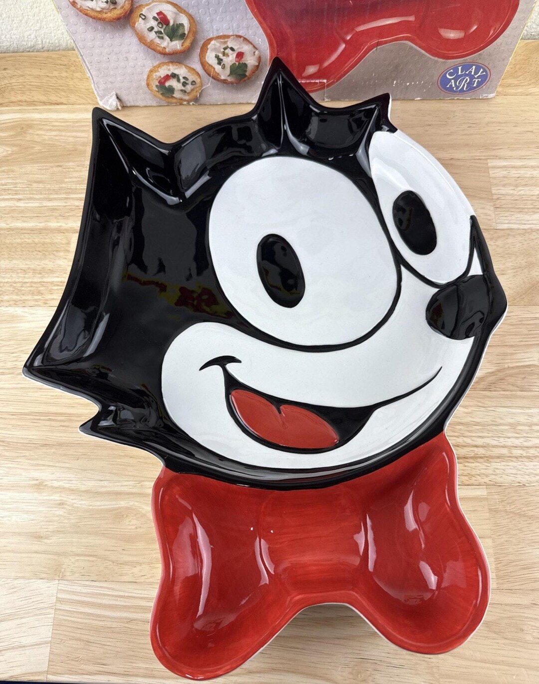 Vintage Felix the Cat Ceramic Chip Dip Serving Dish Server 16" Clay Art ...