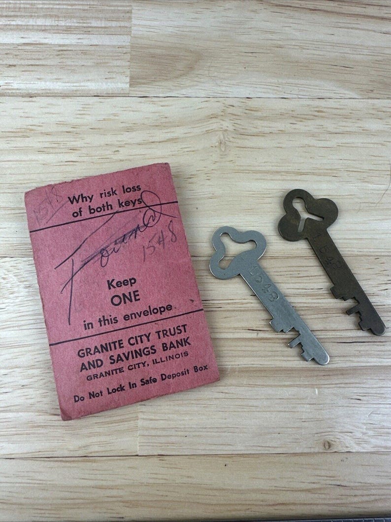 Vintage Safety Deposit Box Keys Granite City Trust Bank Granite City ...