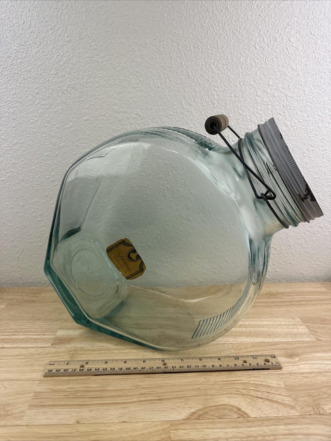 Vintage Glass Candy Jar Store Display Blue Glass Ribbed Slant Jar ...
