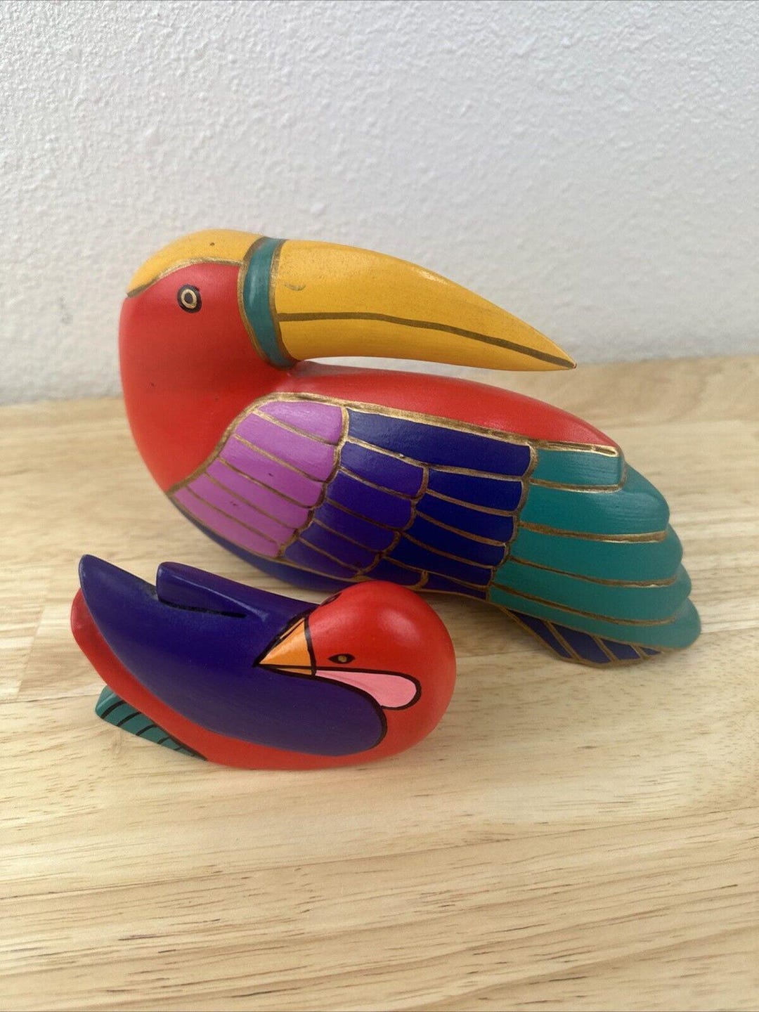 Vintage Laurel Burch Toucan Bird Wooden Folk Art Hand Carved Shelf ...