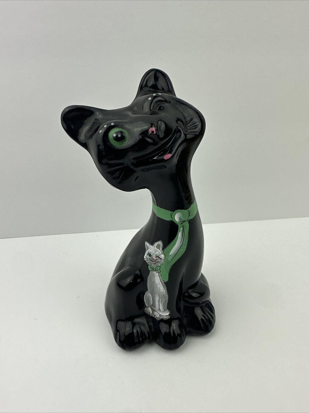 Fenton Winking Cat Martha Reynolds Hand Painted Signed 45/50 Bowtie ...