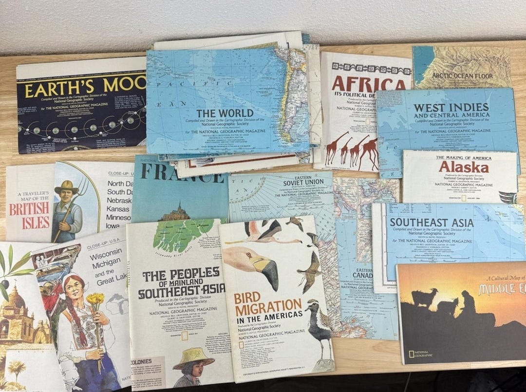 National Geographic Maps Lot/42- 1960s - 80s World, USA, Ocean, Moon ...