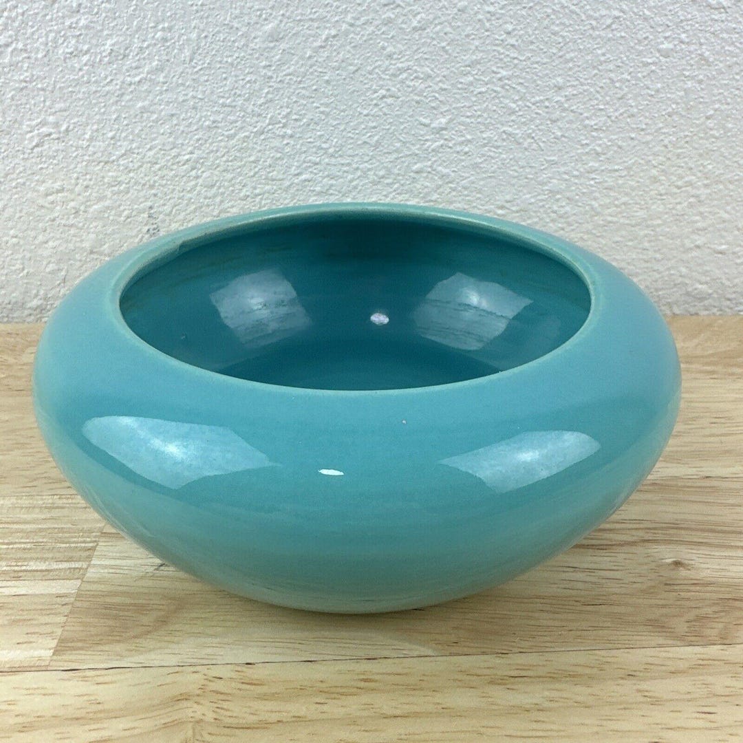 Vintage Bauer Pottery Los Angeles Turquoise Low Flower Pot Ceramic USA ...
