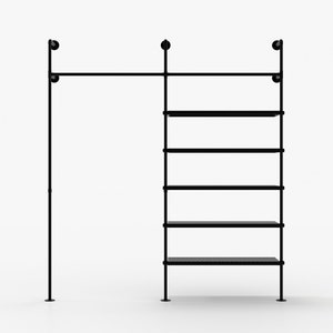 Wall Shelf Metal Black With Clothes Rail and 5 Shelves Shelf - Etsy