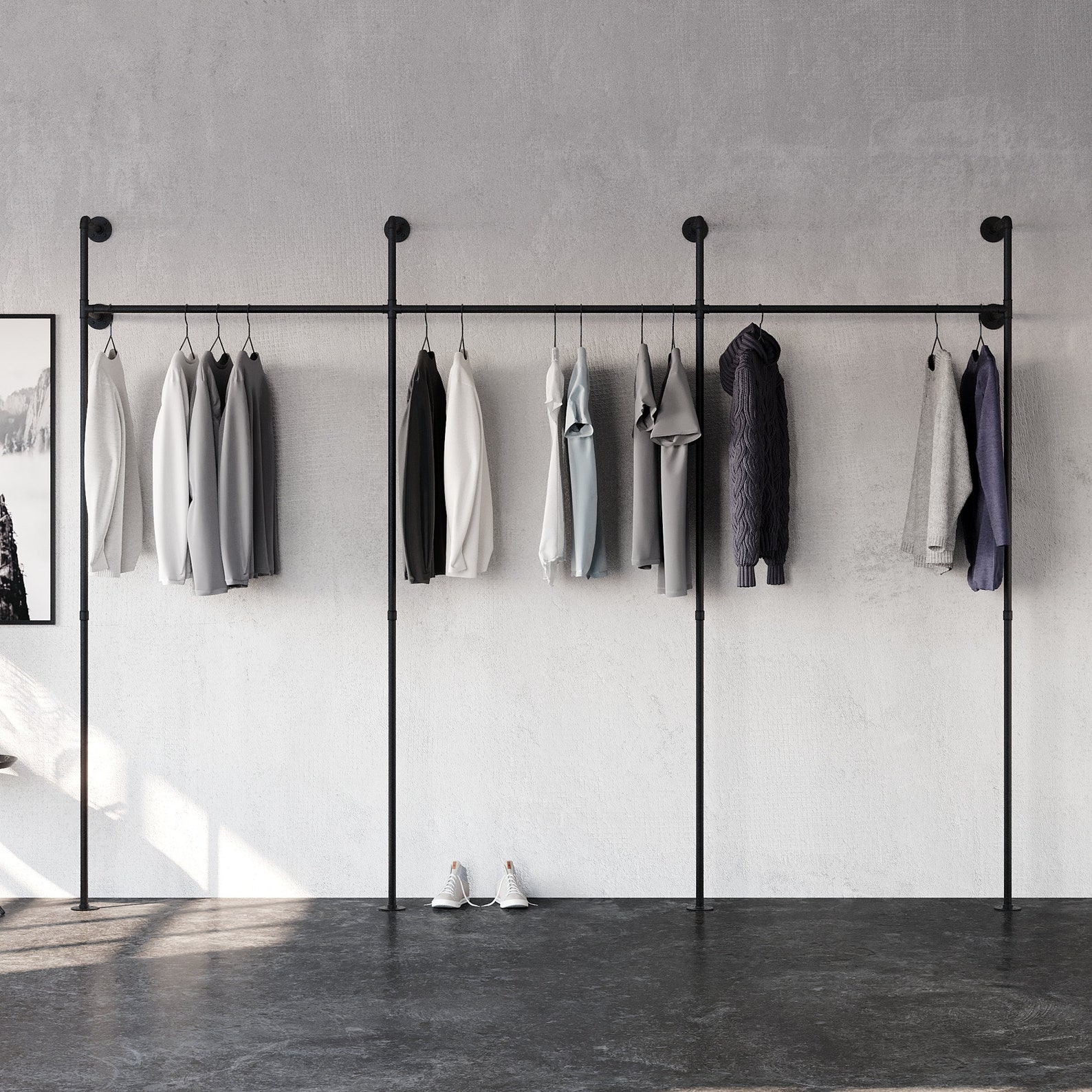 Wardrobe Made of Water Tubes Clothes Rail Black for Wall Mounting Open ...