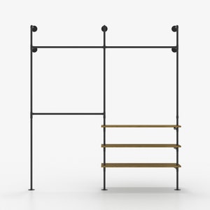 Coat Rack Double for Dressing Room With 3 Shelves Made of Oak - Etsy