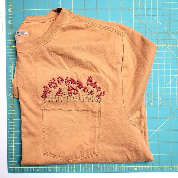 Customized Hand Embroidered Pocket Tee Personalized Floral - Etsy