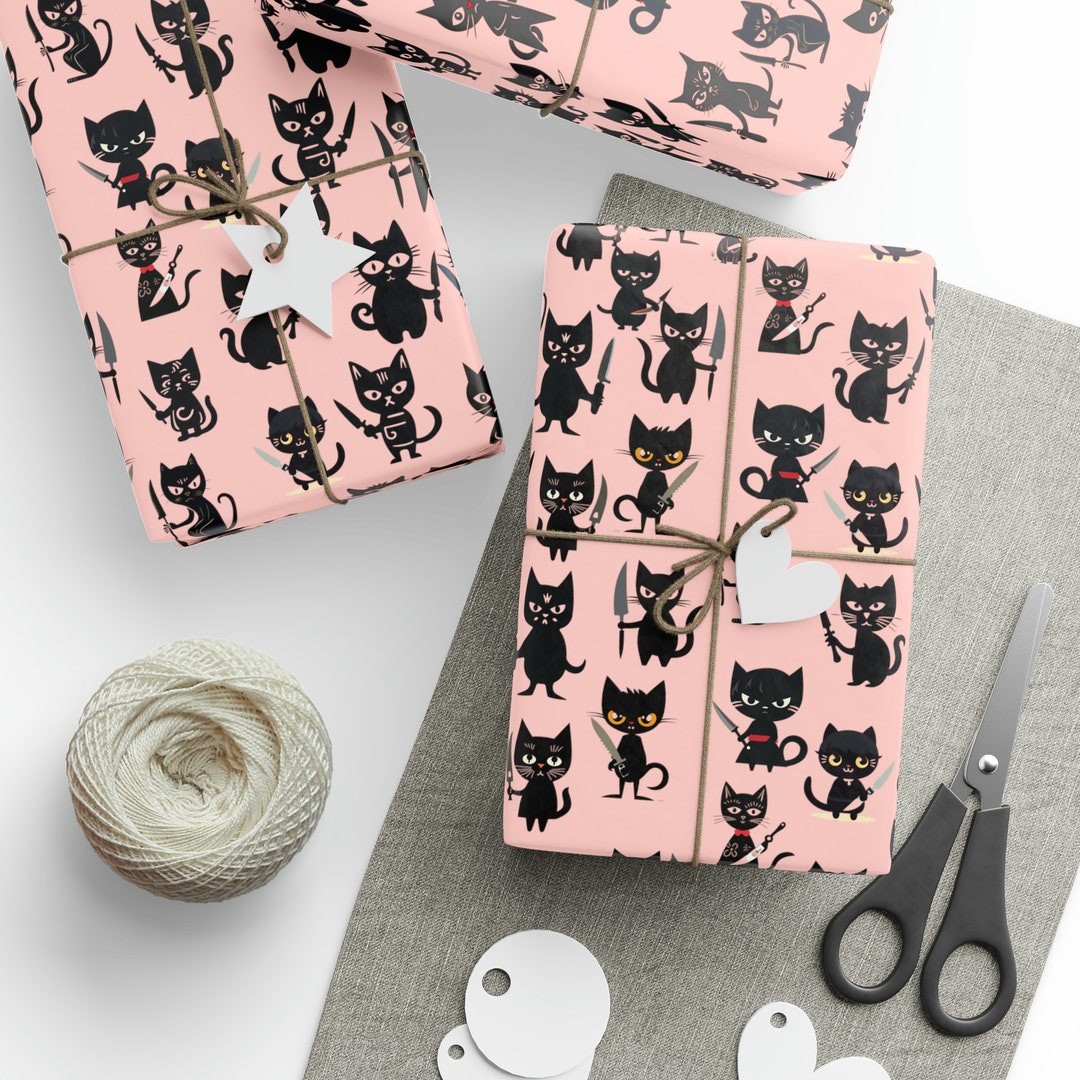 Angry Black Cats Wrapping Paper, Funny Wrapping Paper, Cats Gift Paper ...
