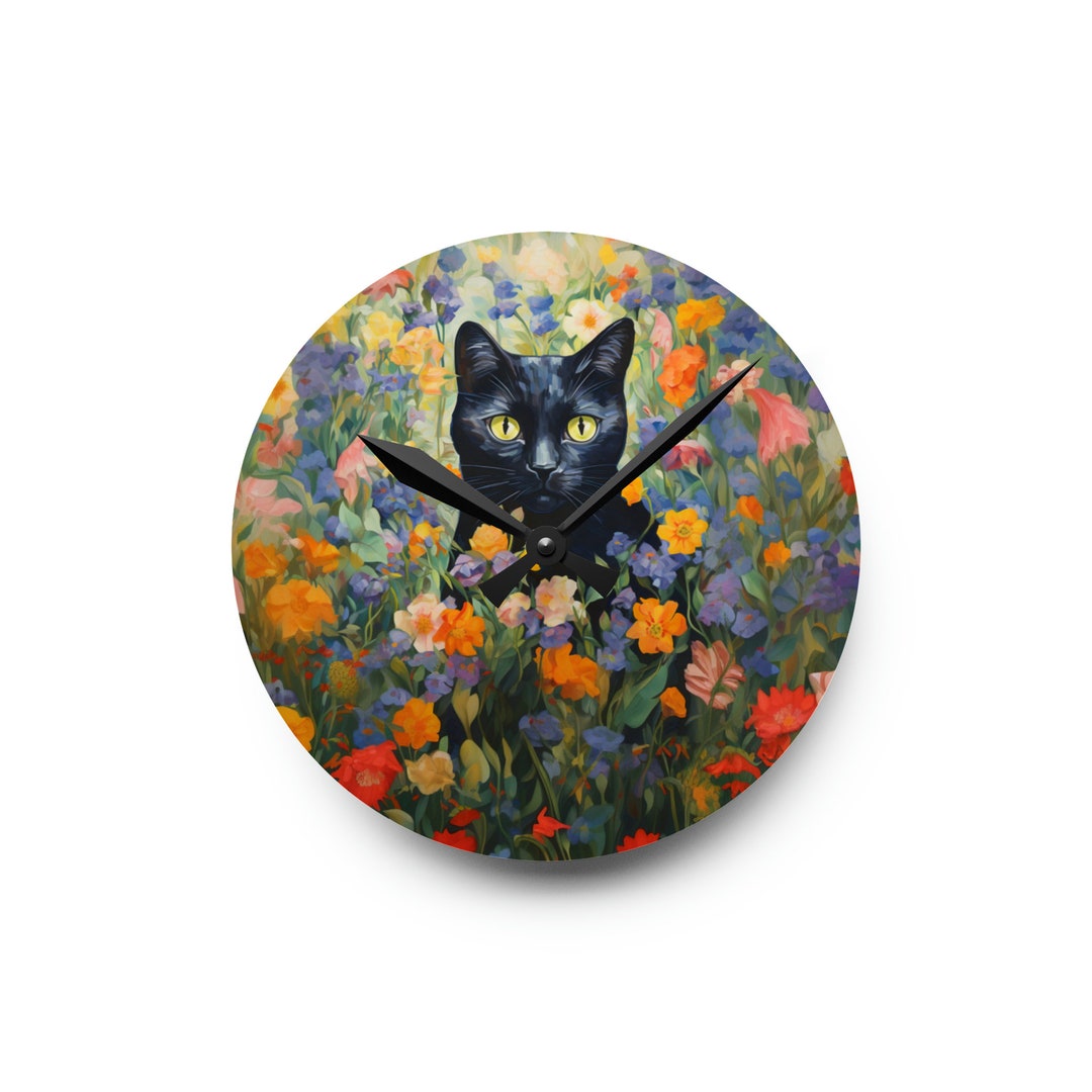 Black Cat Acrylic Wall Clock, Vintage Cat Clock, Cat Art. Cat Wall Art ...