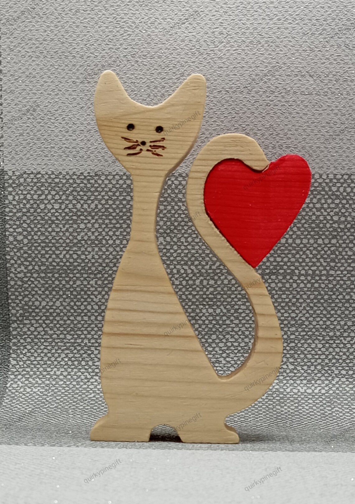 Cat With Carved Heart, Wooden Unique Quirky Design Cat , Gift for Her ...