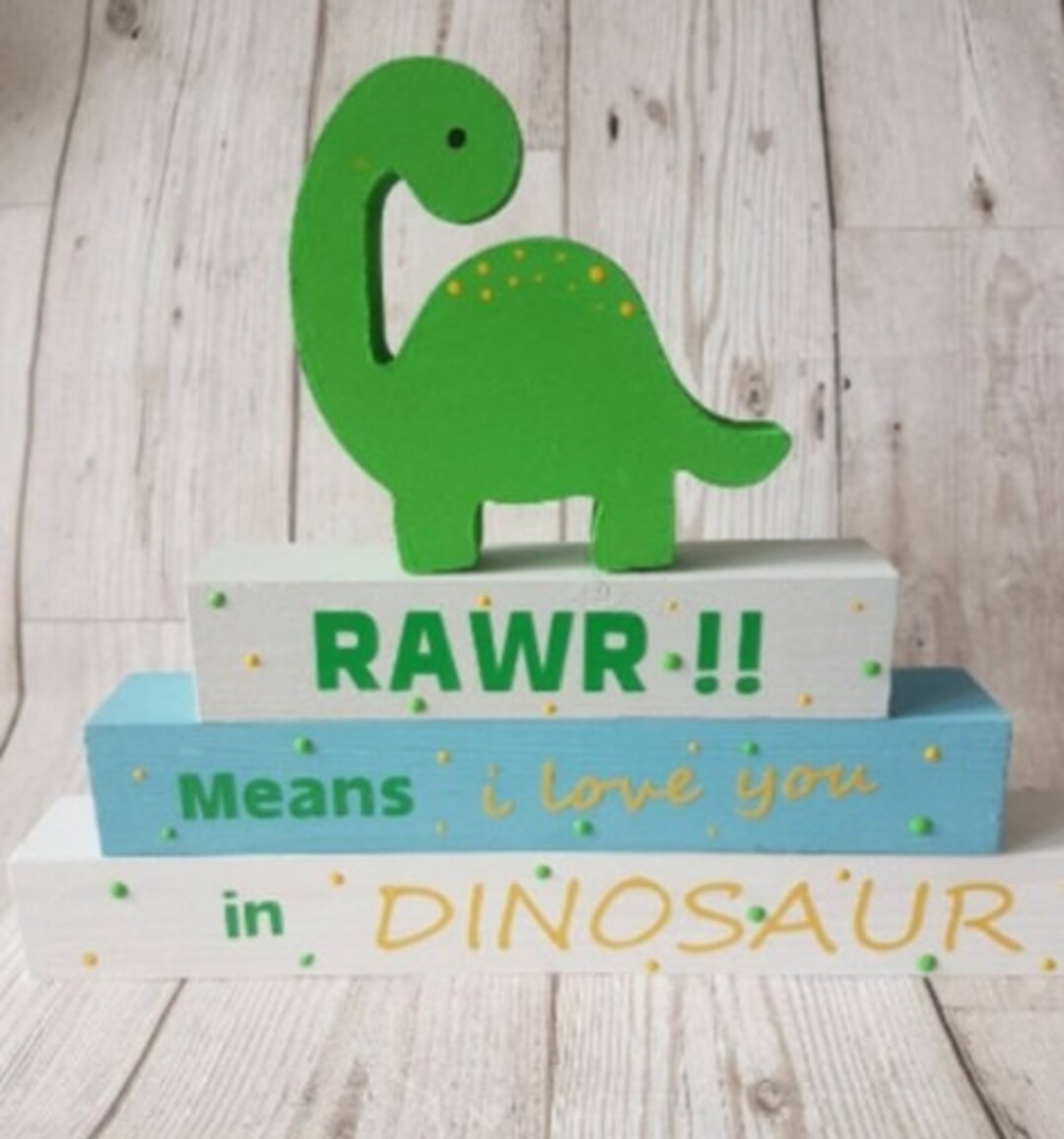 Dinosaur Stacking Blocks, Childrens Bedroom Decor, Rawr Means I Love ...