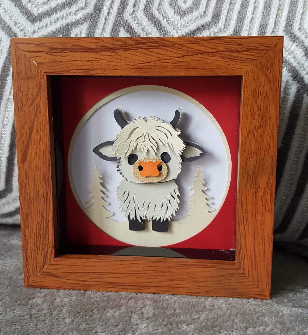 Highland Cow Layered Shadow Box Frame, 3d Bedroom Wall Decor, Cat Theme ...
