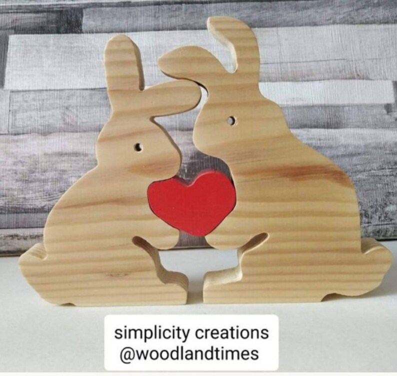 Rabbits, Wooden Rabbits With Heart, Wooden Decor, Wedding Gift ...
