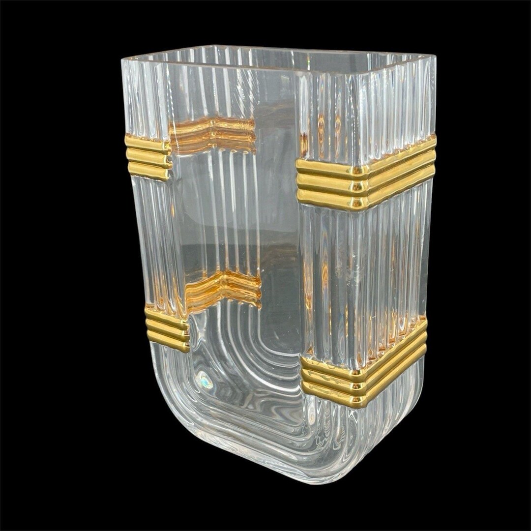 Christian Dior Gaudron Gold Crystal Vase Art Deco Gold Bands Signed ...