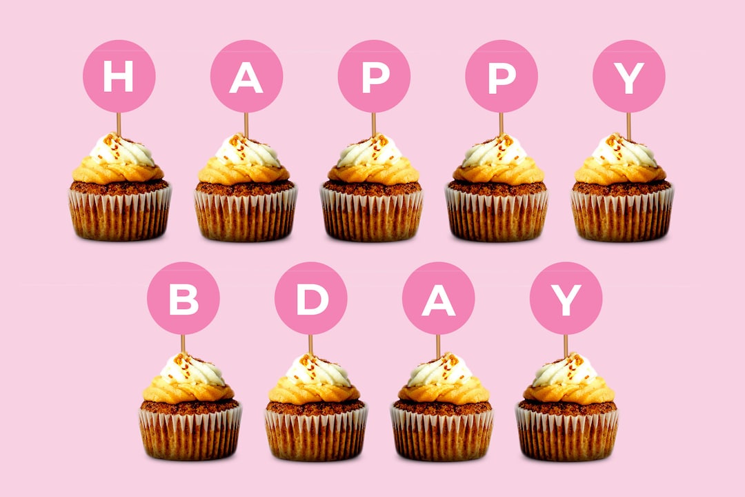 Happy Birthday Cupcake Toppers, Printable, Party, Favors, Digital, Pink ...