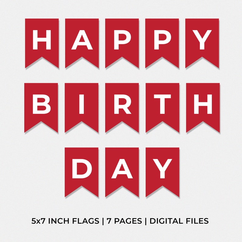 Happy Birthday Banner, Printable Banner, Party, Favors, Digital Banner ...