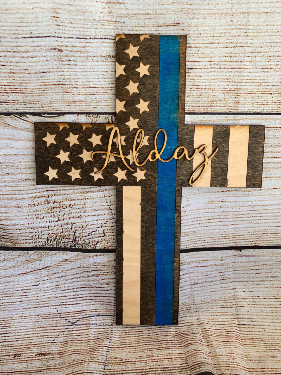 Thin Blue Line Wood American Flag Cross - Etsy