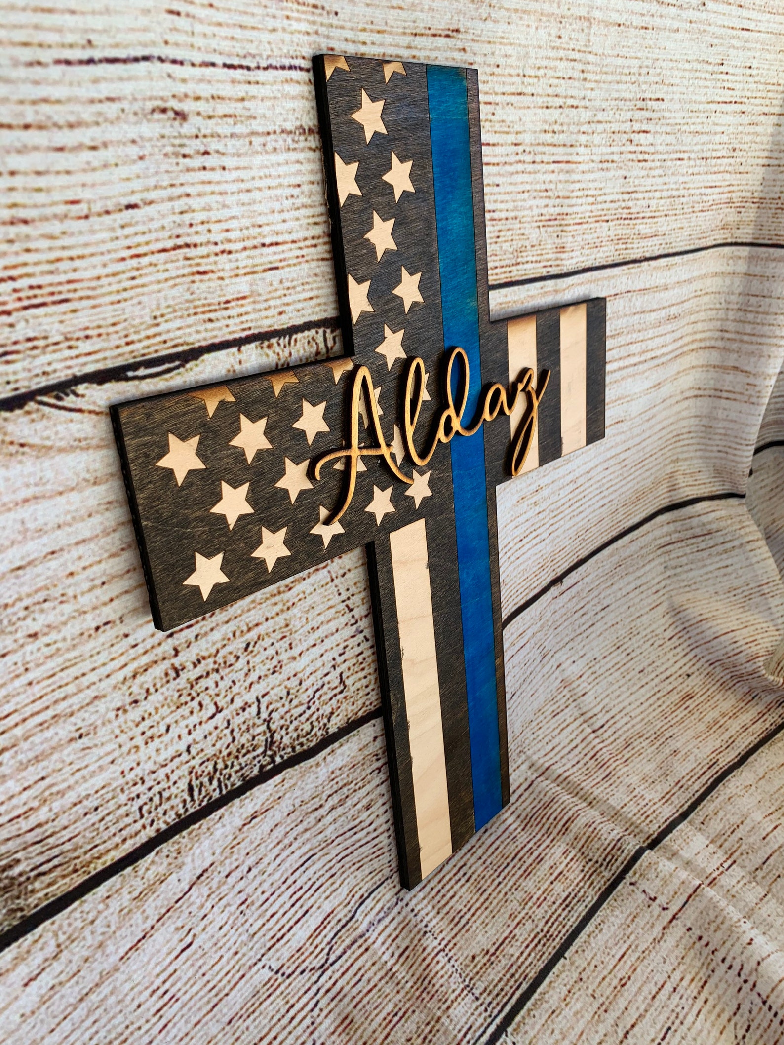 Thin Blue Line Wood American Flag Cross | Etsy