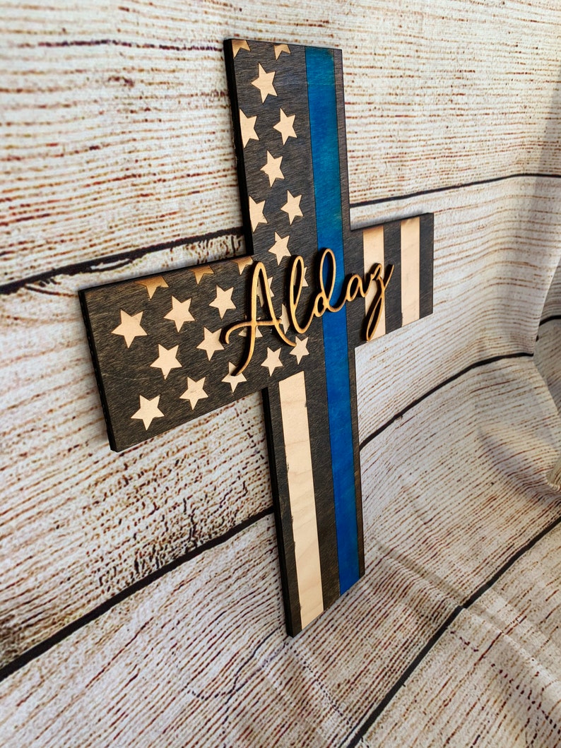 Thin Blue Line Wood American Flag Cross - Etsy