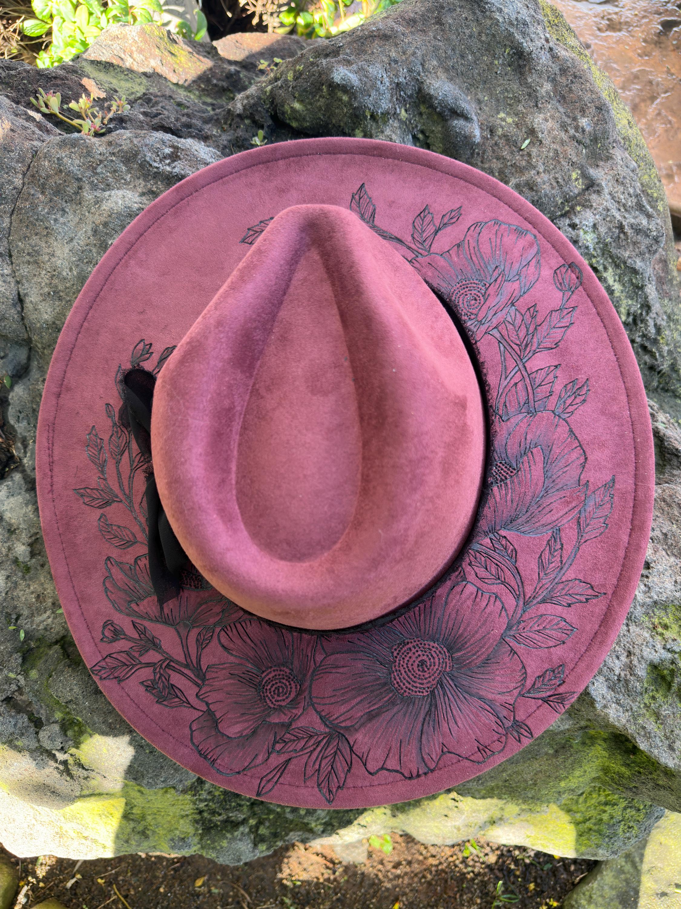 Poppy Hat - Hand Burned - Made to Order - Vegan Suede - Etsy
