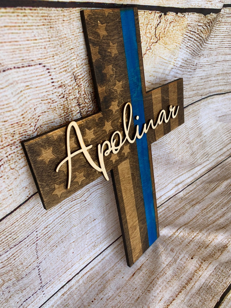 Thin Blue Line Wood American Flag Cross - Etsy