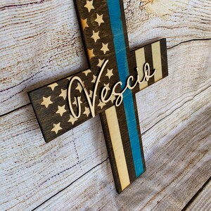 Thin Blue Line Wood American Flag Cross - Etsy