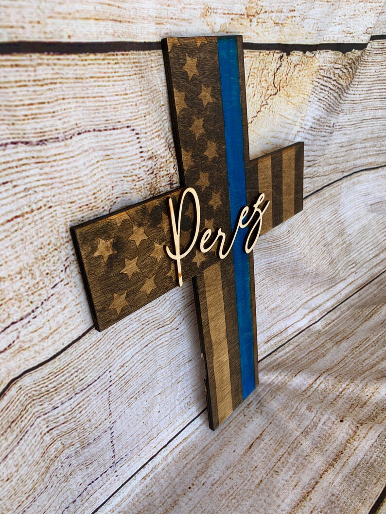Thin Blue Line Wood American Flag Cross - Etsy
