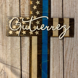 Thin Blue Line Wood American Flag Cross - Etsy