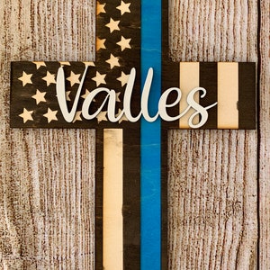 Thin Blue Line Wood American Flag Cross - Etsy