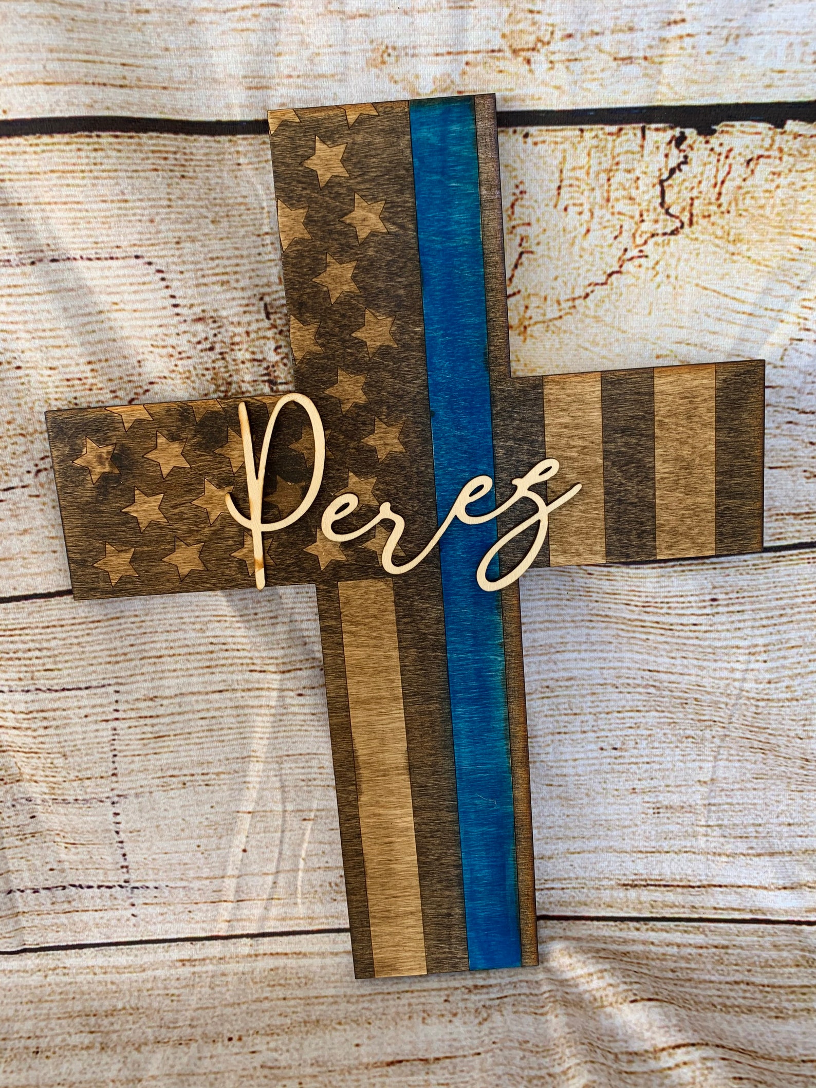 Thin Blue Line Wood American Flag Cross - Etsy