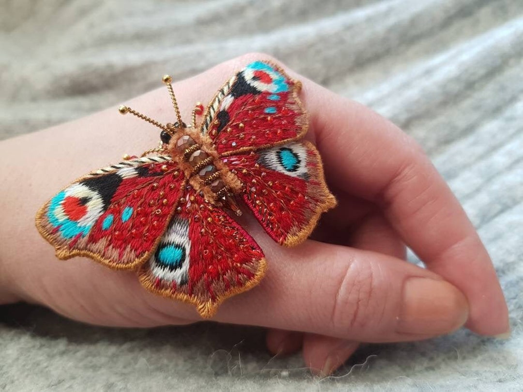Red Butterfly Brooch Romantic Gift Women Aglais Io Pin - Etsy