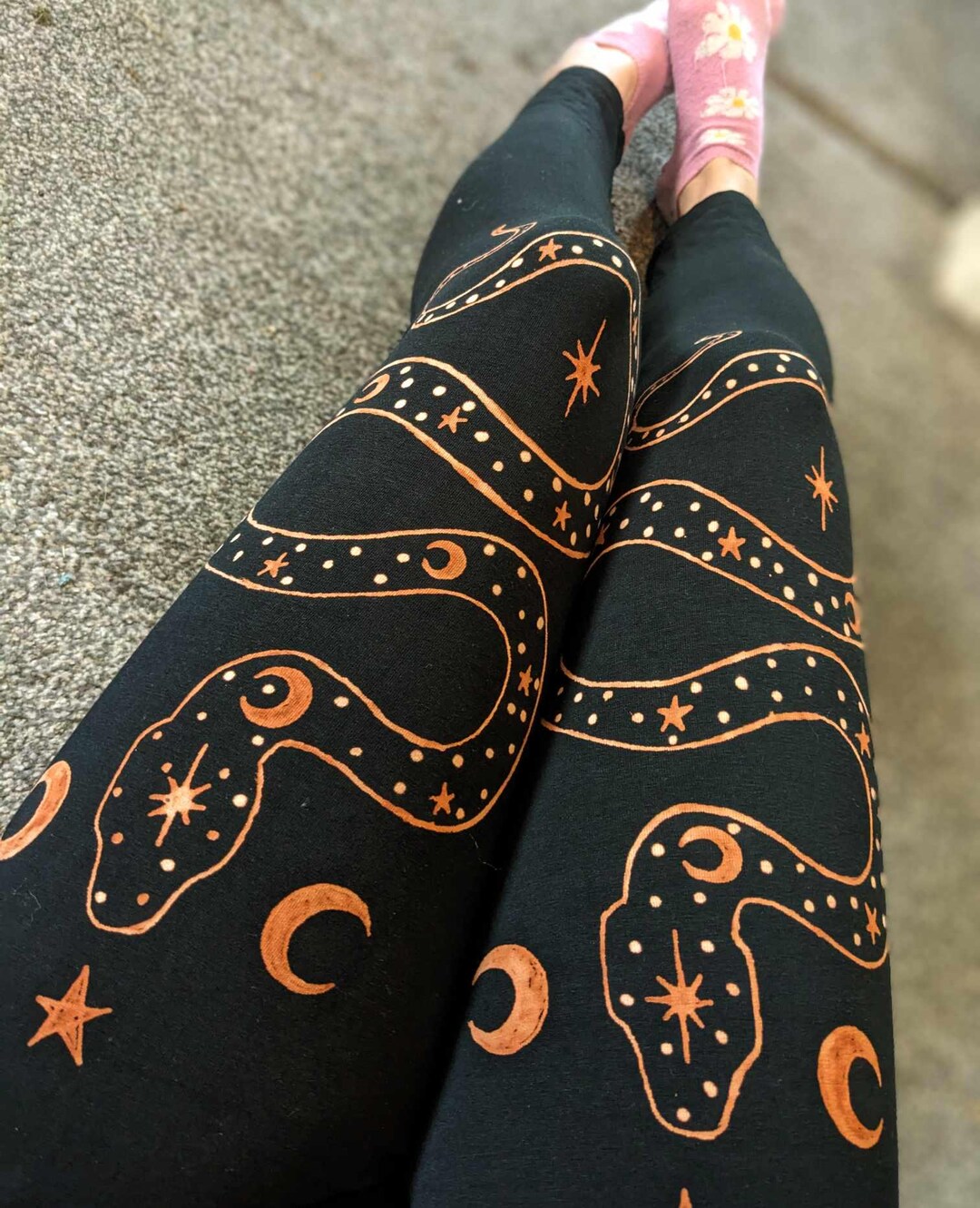 Hand-drawn Bleach-art Leggings. "celestial Snake" Design. Hippy Yoga ...