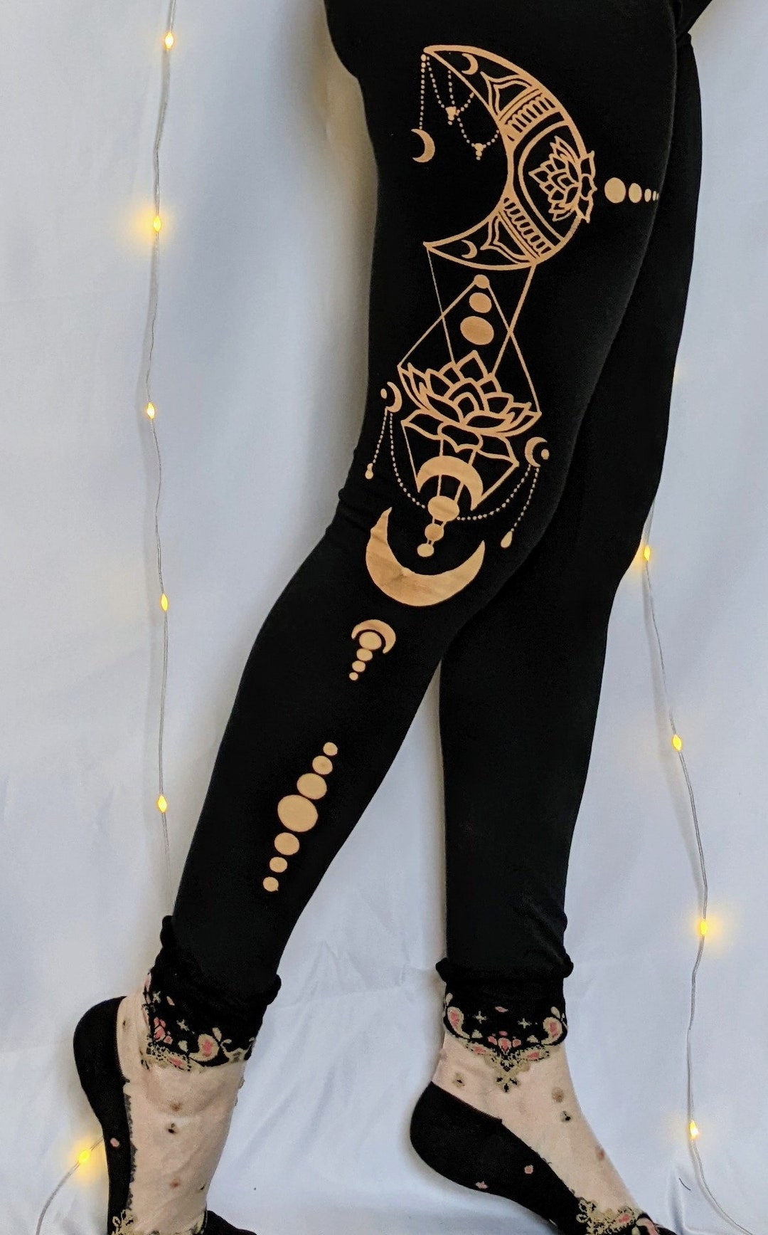 Hand-drawn Bleach-art Leggings. "lotus Moon" Design. Hippy Yoga ...