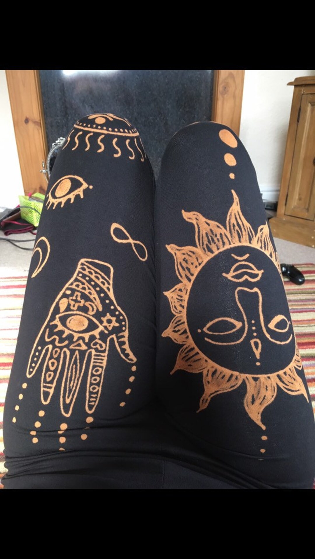 Hand-drawn Bleach-art Leggings. "spirit Sun" Design. Hippy Yoga ...