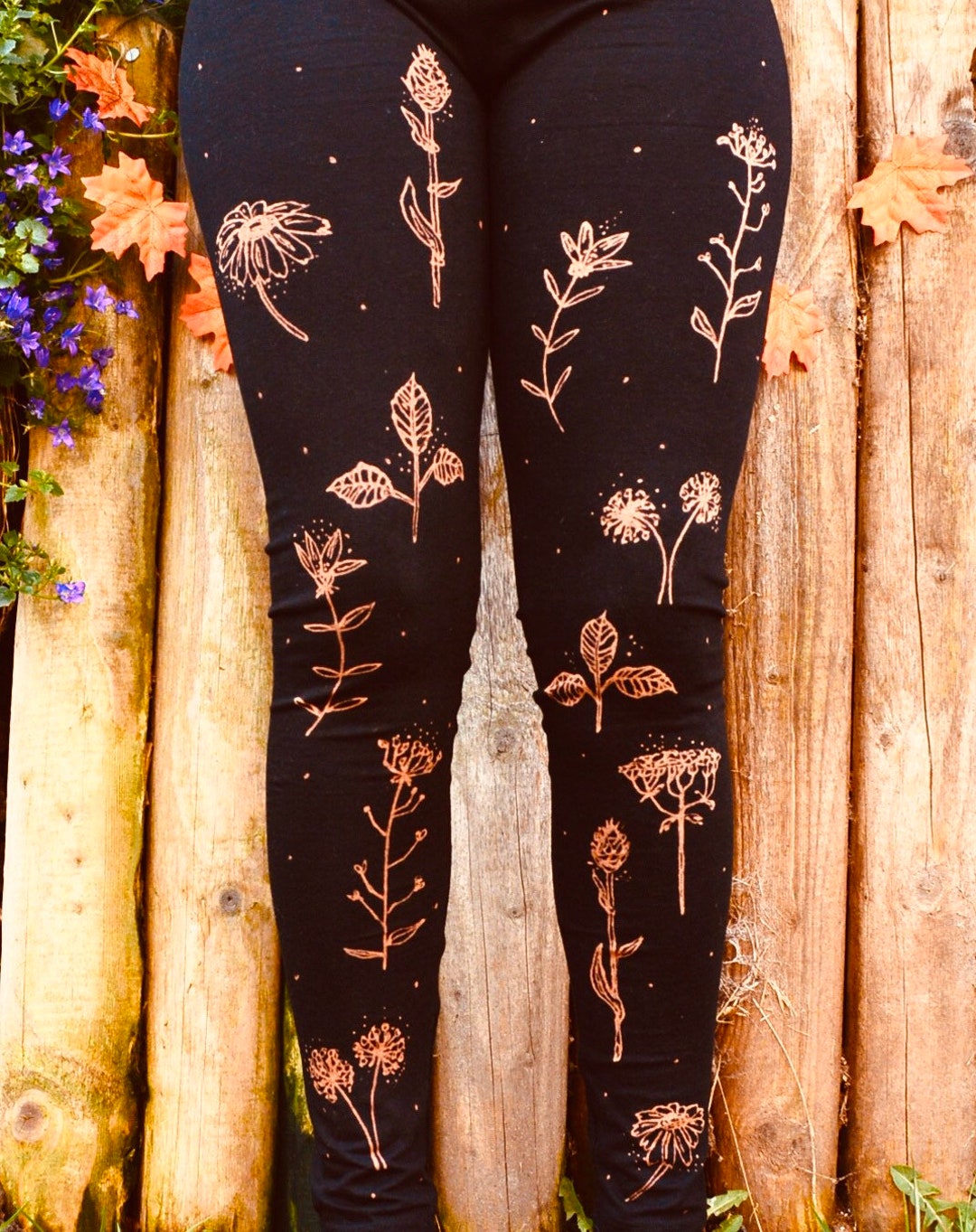 Hand-drawn Bleach-art Leggings. "wildflower" Design. Hippy Yoga ...
