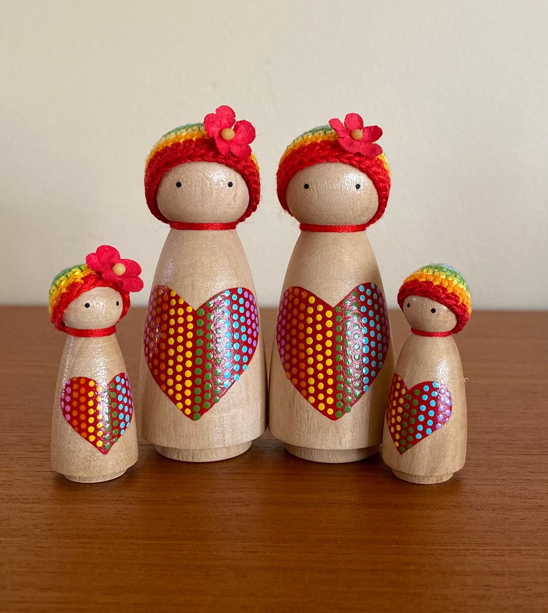 Rainbow Heart Peg Doll/mother & Daughter Peg Doll Gift Set/hand-painted ...