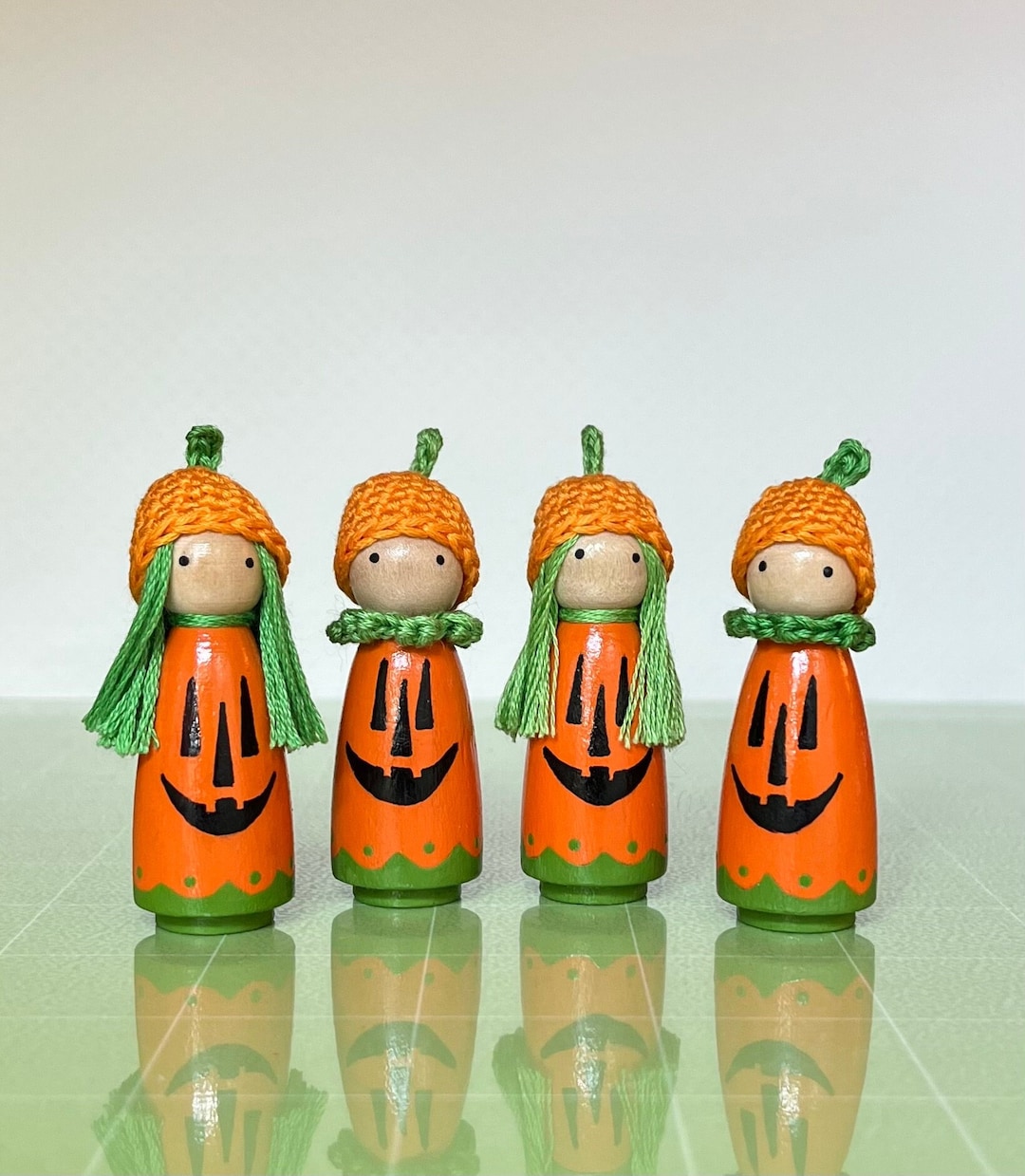 Hand-painted Pumpkin Peg Doll in Crocheted Hat: Halloween Keepsake ...