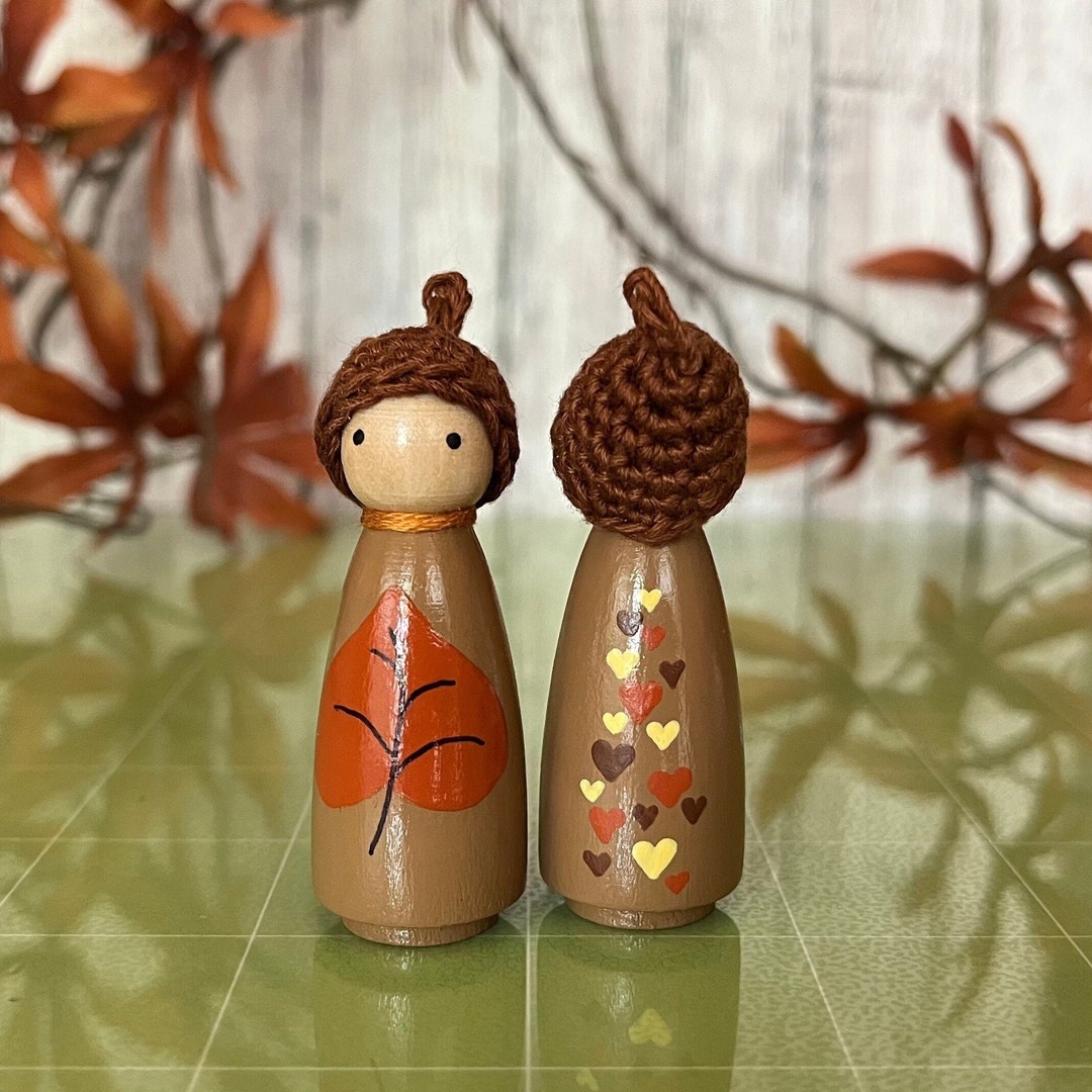 Little Autumn Leaf Peg Doll/fall Peg Doll With Crocheted Acorn Hat/art ...