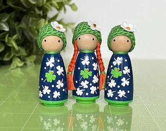 St.patrick’s Day Peg Doll/irish Peg Doll/lucky Shamrock Peg Doll/art ...
